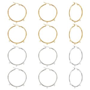 unicraftale 12 pcs 2 colors 304 stainless steel huggie hoop earrings findings 12 gauge large hoop earrings diy hypoallergenic huggie earrings with 3 loops for women diy earring jewelry making