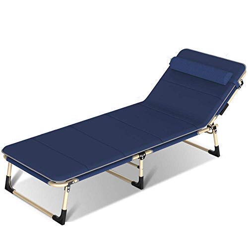 Folding Garden Sun Lounger Chair, Desks and Chairs Folding Sunbeds, Flat Sun Loungers, Adjustable Backrest Outdoor Recliner Needed (Navy + Thick Cotton Pad)