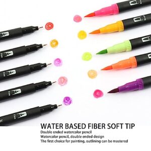 Watercolour Brush Pen Set, Professional Soft Dual Tip Paint Marker Set for Adult Coloring Books Drawing Calligraphy