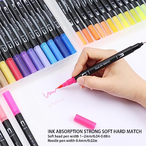 Watercolour Brush Pen Set, Professional Soft Dual Tip Paint Marker Set for Adult Coloring Books Drawing Calligraphy