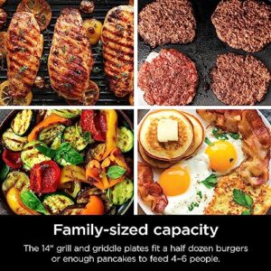 Ninja GR101 Sizzle Smokeless Indoor Grill & Griddle, 14'' Interchangeable Nonstick Grill and Griddle Plates, Dishwasher-Safe Removable Mesh Lid, 500F Max Heat, Even Edge-to-Edge Cooking, Grey/Silver