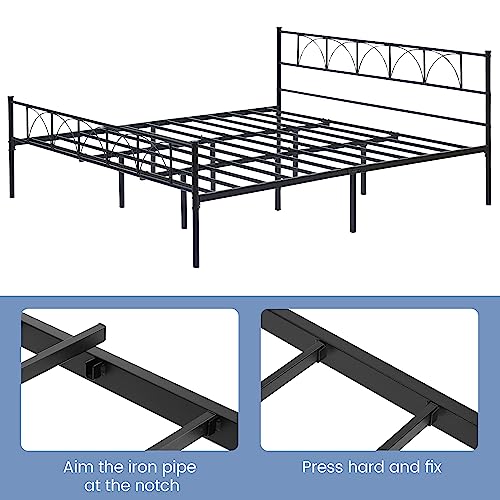 IDEALHOUSE King Size Sturdy Modern Stylish Iron Bed Frame with Headboard and Footboard Metal Platform Bed - Simple Assembly, No Box Spring Needed, Under Bed Storage