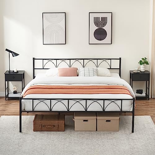 IDEALHOUSE King Size Sturdy Modern Stylish Iron Bed Frame with Headboard and Footboard Metal Platform Bed - Simple Assembly, No Box Spring Needed, Under Bed Storage