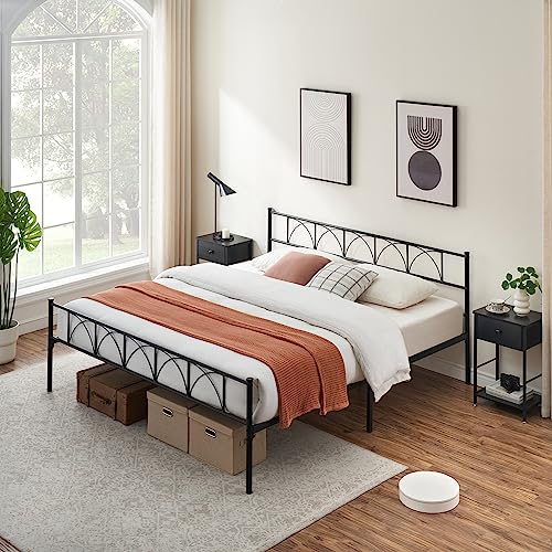 IDEALHOUSE King Size Sturdy Modern Stylish Iron Bed Frame with Headboard and Footboard Metal Platform Bed - Simple Assembly, No Box Spring Needed, Under Bed Storage