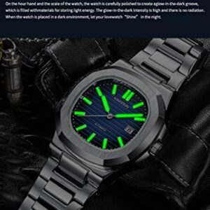 Deicicp Men's Automatic Stainless Steel Nautilus Watch, Classic Elegant Shockproof Waterproof Luminous Sapphire Crystal Analog Watch Business (Blue)