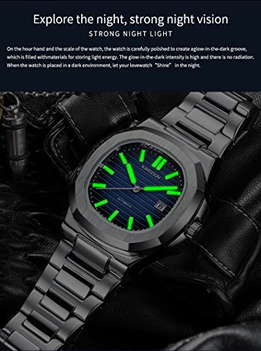 Deicicp Men's Automatic Stainless Steel Nautilus Watch, Classic Elegant Shockproof Waterproof Luminous Sapphire Crystal Analog Watch Business (Blue)