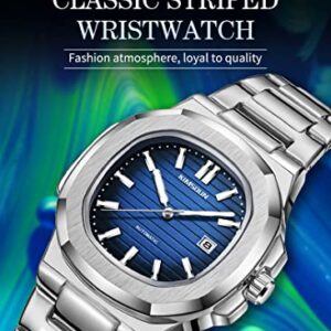 Deicicp Men's Automatic Stainless Steel Nautilus Watch, Classic Elegant Shockproof Waterproof Luminous Sapphire Crystal Analog Watch Business (Blue)