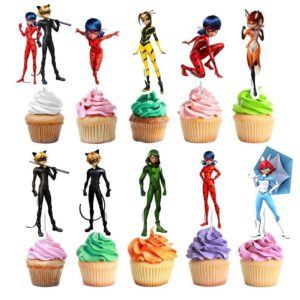 miraculous ladybug cupcake toppers for kids. cartoon miraculous ladybug theme birthday party supplies.