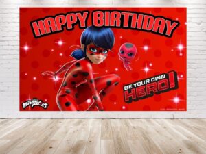 5x3 ft miraculous ladybug backdrop v3 for birthday party decorations. cartoon miraculous ladybug background for theme birthday.