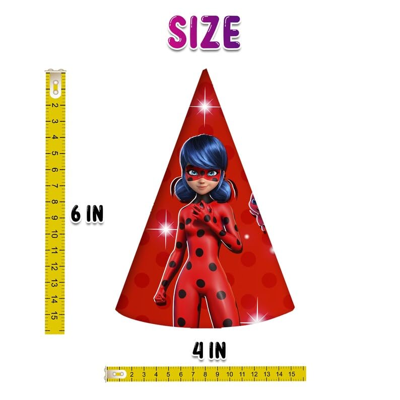 PC 10 Miraculous Ladybug Paper Hats for Kids. Cartoon Miraculous Ladybug Birthday Party Supplies.