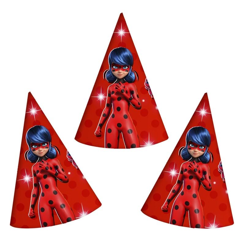 PC 10 Miraculous Ladybug Paper Hats for Kids. Cartoon Miraculous Ladybug Birthday Party Supplies.