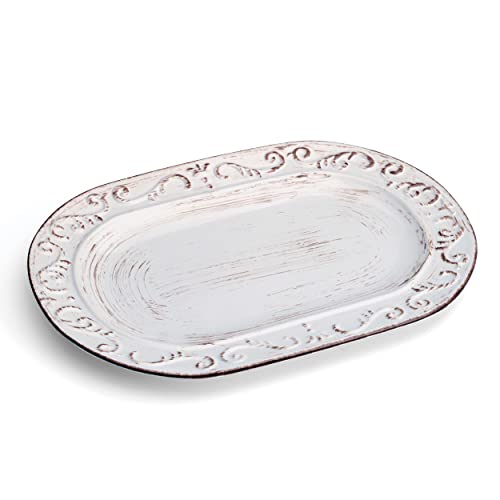 Pfaltzgraff Trellis White 16-Piece Dinnerware Set, Service for 4, Distressed White & Pfaltzgraff Trellis Serving Platter, 13.75 inch, White & Pfaltzgraff Trellis Serving Bowls, Set of 3, White