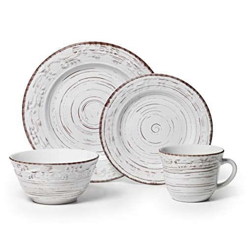 Pfaltzgraff Trellis White 16-Piece Dinnerware Set, Service for 4, Distressed White & Pfaltzgraff Trellis Serving Platter, 13.75 inch, White & Pfaltzgraff Trellis Serving Bowls, Set of 3, White