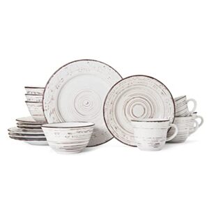 Pfaltzgraff Trellis White 16-Piece Dinnerware Set, Service for 4, Distressed White & Pfaltzgraff Trellis Serving Platter, 13.75 inch, White & Pfaltzgraff Trellis Serving Bowls, Set of 3, White