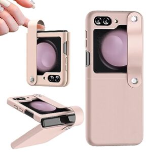 for samsung z flip 5 case with wrist strap, anti-drop z flip 5 leather case with strap, ultra-thin pu skin-feel flip 5 case anti-scratch shockproof case for samsung galaxy z flip 5 5g 2023 (pink)