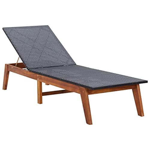 Folding Lounge Chair,Chaise lounges for Outside Patio,Sunbathing Chairs for Adults,Sun Lounger with Table Poly Rattan and Solid Acacia Wood,Lay Flat Beach Chair,Sunbathing Chairs for Adults