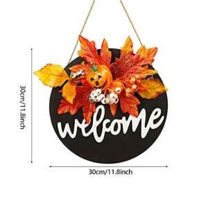 Thanksgiving Front Door Wreath Fall Winter, Halloween Wreaths for Front Door Autumn Berries Mantle Grain Yellow Wreaths Decor Party Turkey Welcome Sign Outside Rusty