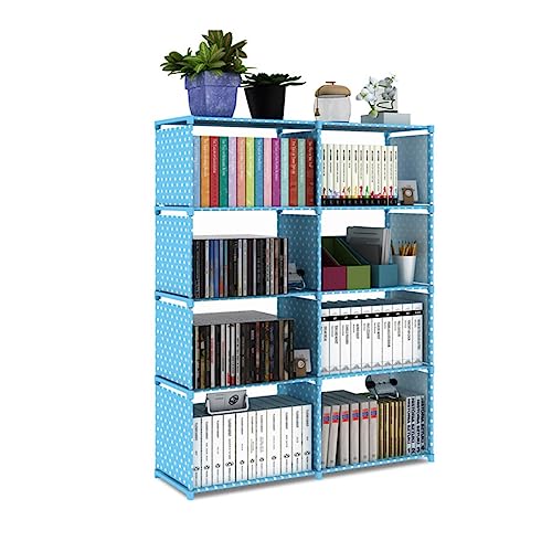 CAXUSD Floor to Ceiling Bookshelves Adjustable Bookshelf Adjustable Bookcase Shelf DIY Bookshelf DIY Bookcase Storage Rack Shoe Rack Combination Fall to The Ground Blue 8 Cube Bookcase