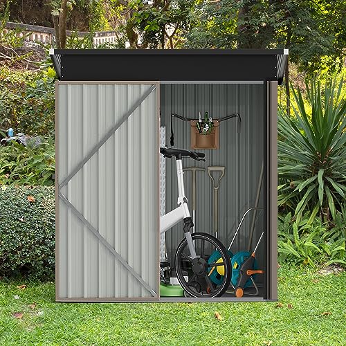 Breezestival Outdoor Storage Shed 5x3 FT, Utility Steel Tool Shed with Lockable Door and Air Vents, Galvanized Metal Shed for Garden Backyard Patio Lawn (5' x 3')