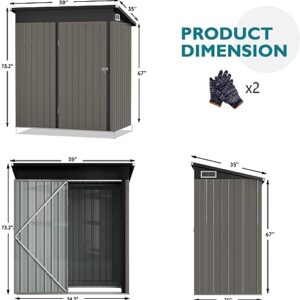 Breezestival Outdoor Storage Shed 5x3 FT, Utility Steel Tool Shed with Lockable Door and Air Vents, Galvanized Metal Shed for Garden Backyard Patio Lawn (5' x 3')