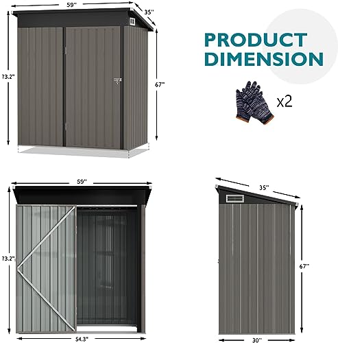 Breezestival Outdoor Storage Shed 5x3 FT, Utility Steel Tool Shed with Lockable Door and Air Vents, Galvanized Metal Shed for Garden Backyard Patio Lawn (5' x 3')