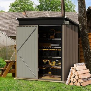 Breezestival Outdoor Storage Shed 5x3 FT, Utility Steel Tool Shed with Lockable Door and Air Vents, Galvanized Metal Shed for Garden Backyard Patio Lawn (5' x 3')