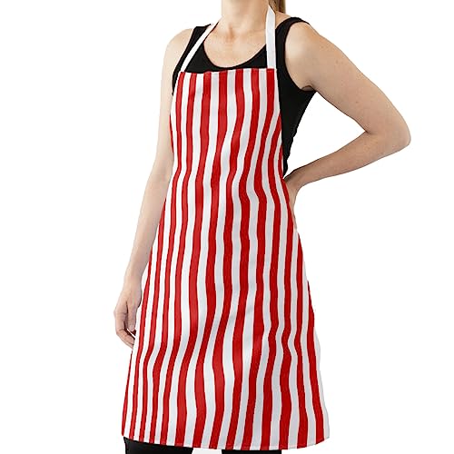 Curdesi Adjustable Bib Apron Vertical Stripe Red White Kitchen Cooking Chef Aprons for BBQ Grilling, Baking