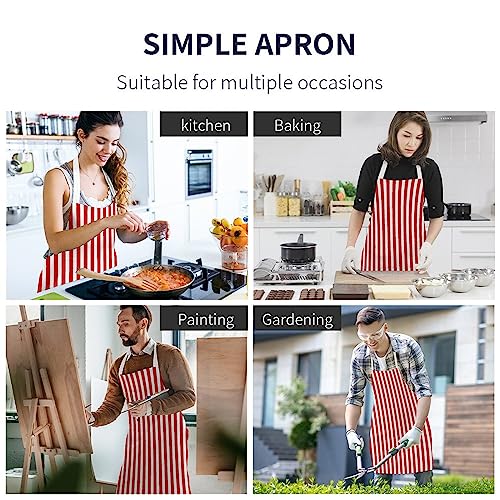 Curdesi Adjustable Bib Apron Vertical Stripe Red White Kitchen Cooking Chef Aprons for BBQ Grilling, Baking