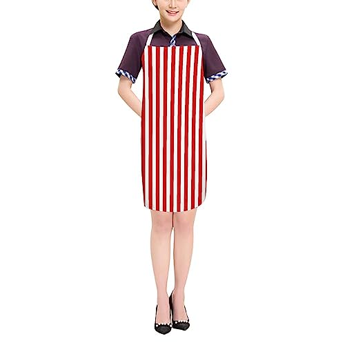 Curdesi Adjustable Bib Apron Vertical Stripe Red White Kitchen Cooking Chef Aprons for BBQ Grilling, Baking