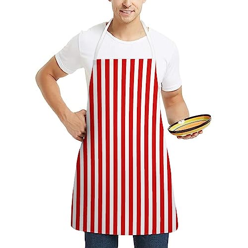 Curdesi Adjustable Bib Apron Vertical Stripe Red White Kitchen Cooking Chef Aprons for BBQ Grilling, Baking