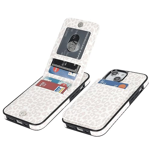 Vaburs Compatible with iPhone 13 and iPhone 14 Case Wallet with Credit Card Holder, White Leopard Cheetah Pattern Flip Premium PU Leather Magnetic Closure Shockproof Protective Cover 6.1"