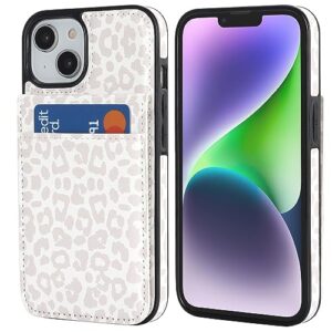 Vaburs Compatible with iPhone 13 and iPhone 14 Case Wallet with Credit Card Holder, White Leopard Cheetah Pattern Flip Premium PU Leather Magnetic Closure Shockproof Protective Cover 6.1"