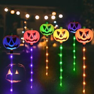 Upgraded 6-Pack Solar Halloween Pumpkin Garden Stake Lights for Halloween Decorations,Solar Halloween Yard Stake Outdoor Waterproof Halloween Lighted Pumpkin Lights for Garden Patio Yard Pathway Grave