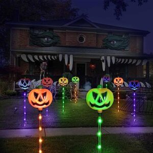 Upgraded 6-Pack Solar Halloween Pumpkin Garden Stake Lights for Halloween Decorations,Solar Halloween Yard Stake Outdoor Waterproof Halloween Lighted Pumpkin Lights for Garden Patio Yard Pathway Grave