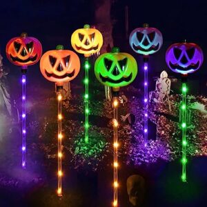 Upgraded 6-Pack Solar Halloween Pumpkin Garden Stake Lights for Halloween Decorations,Solar Halloween Yard Stake Outdoor Waterproof Halloween Lighted Pumpkin Lights for Garden Patio Yard Pathway Grave