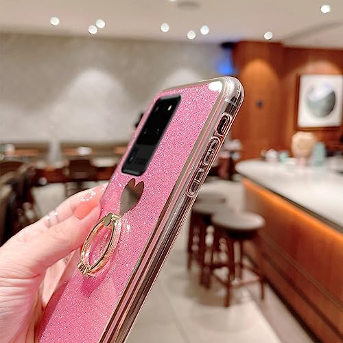 Easyscen Case for Samsung Galaxy S20 Ultra (6.9-inch) Girls Women Cute Luxury Glitter Shiny Sparkly Shell with Ring Stand Heart Slim Soft Shockproof Protective Phone Cover for Galaxy S20 Ultra - Pink