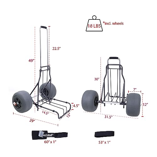 Large Heavy Duty Beach Cart with Big Balloon Wheels for Sand - All Terrains - Steel Easy Roll Buggy Beach Cart Trolley