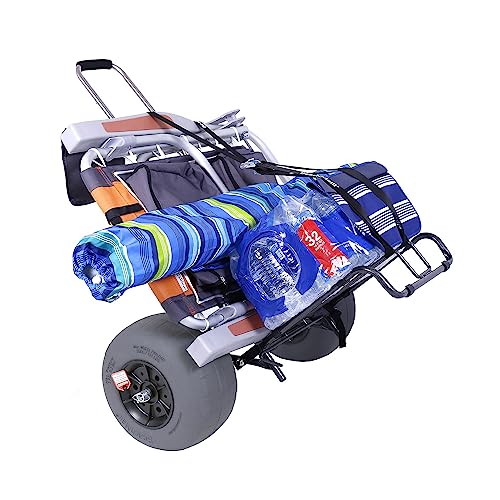 Large Heavy Duty Beach Cart with Big Balloon Wheels for Sand - All Terrains - Steel Easy Roll Buggy Beach Cart Trolley