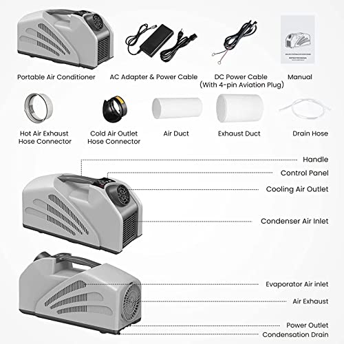 ELOMAS Portable Air Conditioners,24V 250W Mobile air Conditioner,Camping Rv Air Conditioner,Home AC Cooling Unit 2350 BTU,24V DC & 100-220VAC,3 Fan Speeds,LCD Display,for Camping Tent,Room,Car and RV