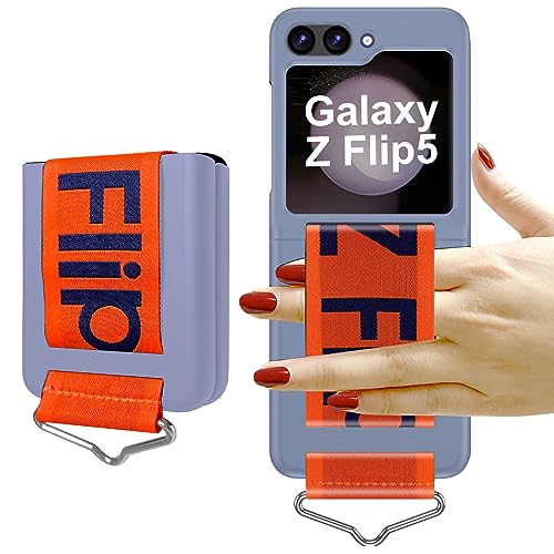 For Galaxy Z Flip 5 Case with Strap, Nylon Hinge Protection Hard PC Z Flip 5 Case with Adjustable Hand Strap Ring For Women Men, Shockproof Slim Protective Cover for Samsung Galaxy Z Flip 5 5g 2023