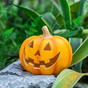 WONDHOME Halloween Pumpkin Decorations Jack-O-Lantern Halloween Decorations Waterproof Solar Pumpkin Lights Garden Statues Outdoor Halloween Decor for Outside Yard Lawn Patio Porch(Round Pumpkin)