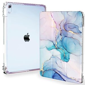 ipad air 5th generation case, feams slim trifold ipad air 5th/4th generation 10.9 inch 2022/2020 case clear back cover with auto sleep/wake & pencil holder for ipad air 5/4, watercolor marble