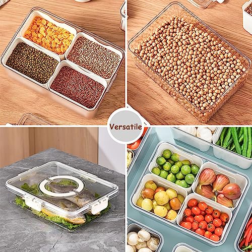 Divided Serving Tray with Lid and Handle,Portable Plastic Veggie Tray,Party Platter,Food Storage Container Box with 4/8 Compartments,for Candy, Fruits, Nuts, Snacks,Picnic (Eight compartments)