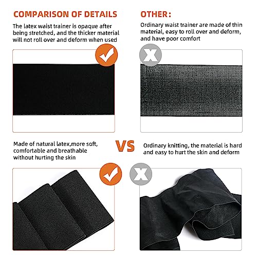 LWDUDE Upgrade Sweat Bands for Stomach Made of Natural Latex,Anti-curl Waist Trainers for Women Belly Fat .Waist Shaper for Women and Men is Suitable for Sports, Postpartum Recovery. Black