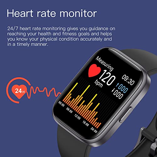 ASWEE Smart Watch Fitness Tracker with 24/7 Heart Rate, Blood Oxygen Blood Pressure and Sleep Monitor, 1.7'' Full Touch Screen 5 ATM Waterproof Smartwatch, Step Counter Watch for Women Men Kids