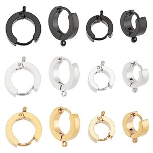 unicraftale 12 pcs 3 colors 304 stainless steel huggie hoop earrings findings 12~15.5mm long hoop earrings diy hypoallergenic huggie earrings with loop for women diy earring jewelry making