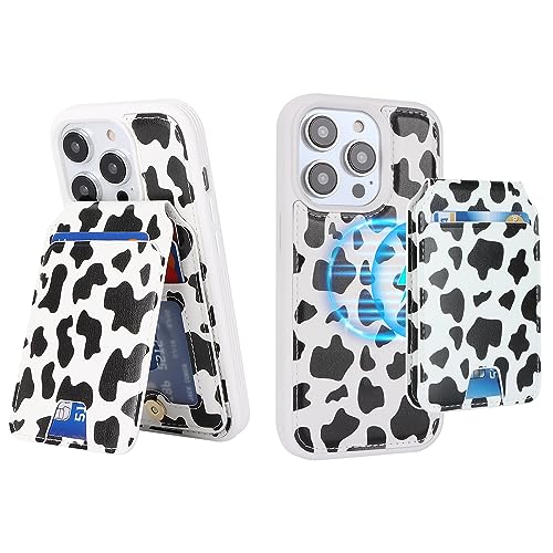 Ｈａｖａｙａ for iPhone 13 Pro Max Case with Card Holder iPhone 12 Pro Max Case Magsafe Compatible magsafe Wallet Detachable 2-in-1 for Women and Men-Cow Print Black