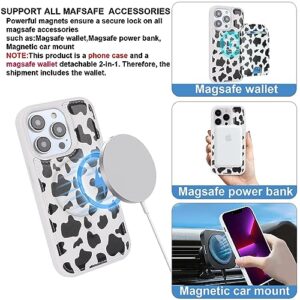 Ｈａｖａｙａ for iPhone 13 Pro Max Case with Card Holder iPhone 12 Pro Max Case Magsafe Compatible magsafe Wallet Detachable 2-in-1 for Women and Men-Cow Print Black