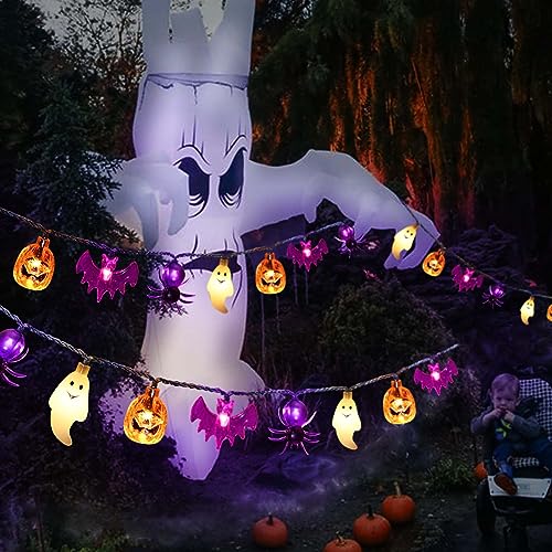 Dontsri 40 LED Solar Halloween Lights, Outdoor 3D Pumpkin Bat Ghost Spiders Lights, 8 Modes Waterproof Solar Powered Halloween String Lights for Patio Yard Garden Balcony Railing Halloween Decorations