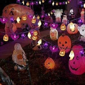 Dontsri 40 LED Solar Halloween Lights, Outdoor 3D Pumpkin Bat Ghost Spiders Lights, 8 Modes Waterproof Solar Powered Halloween String Lights for Patio Yard Garden Balcony Railing Halloween Decorations